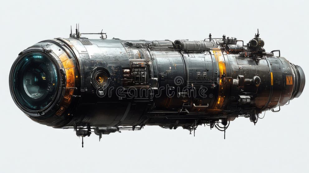 Grey Metallic Spaceship with Orange Engine Details Stock Illustration ...