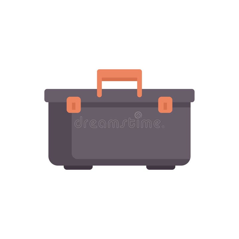 Grey Metallic Toolbox with Orange Handle Standing on White Background ...