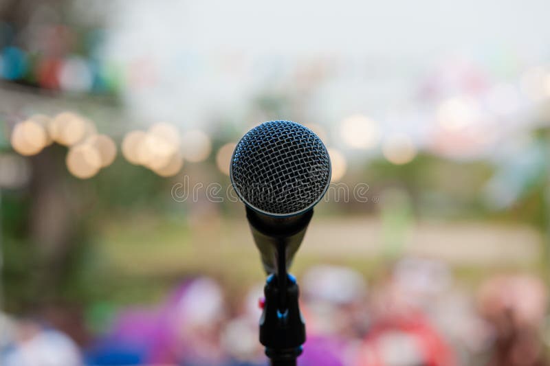 Grey Microphone on the Stage in Bokeh Stock Photo - Image of empty ...