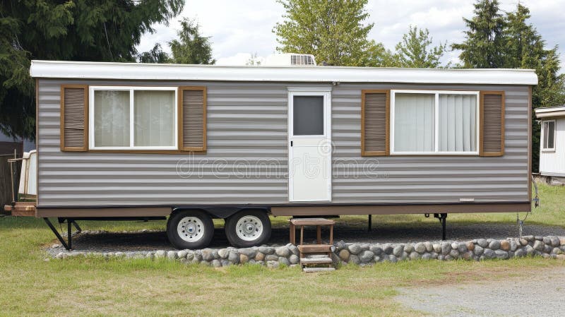 Grey Mobile Home Exterior with Stone Retaining Wall, Mobile Home ...