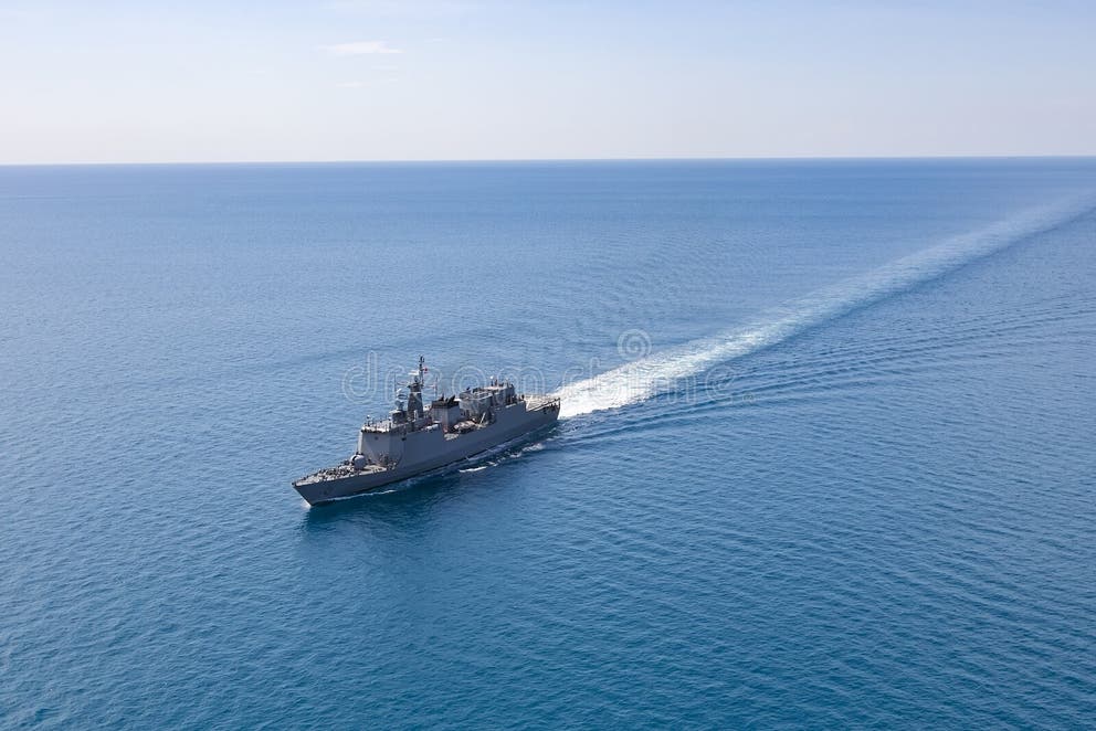 Grey Modern Warship Aerial View. Stock Image - Image of frigate, lnaval ...