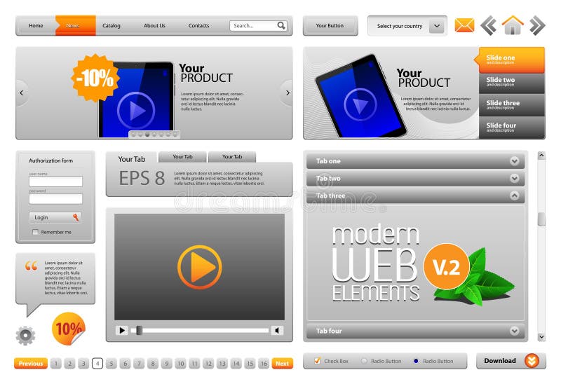 Grey Modern Website Design Elements Stock Vector - Illustration of ...