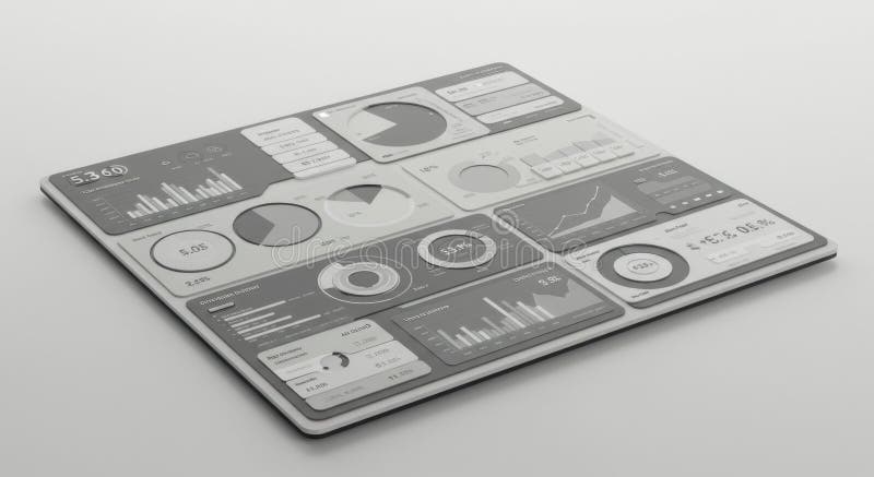 Grey Monochrome Data Analytics Dashboard on Tablet Stock Illustration ...
