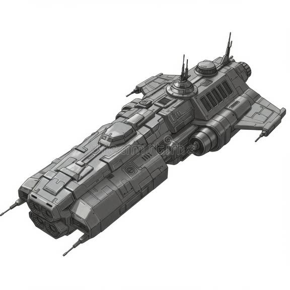 Grey Monotone Spaceship 3D Model Render Stock Illustration ...