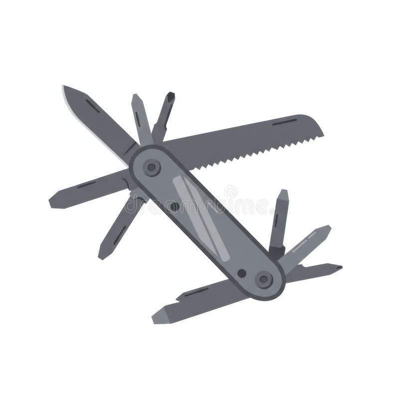 Grey Multi-Tool Knife Illustration on White Background Stock ...