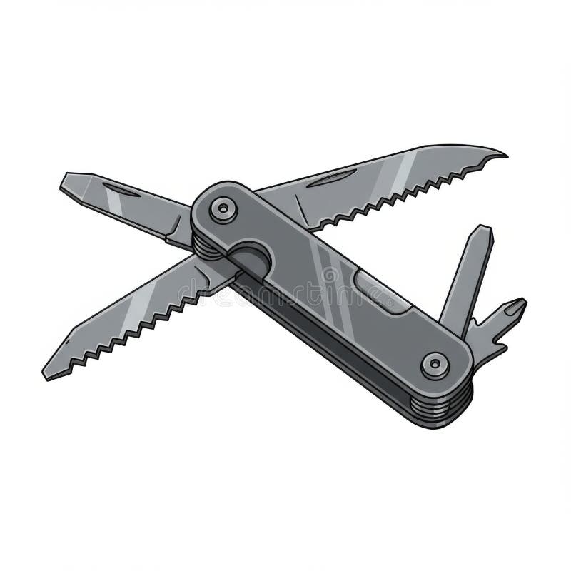 Grey Multitool Illustration with Various Tools Stock Illustration ...
