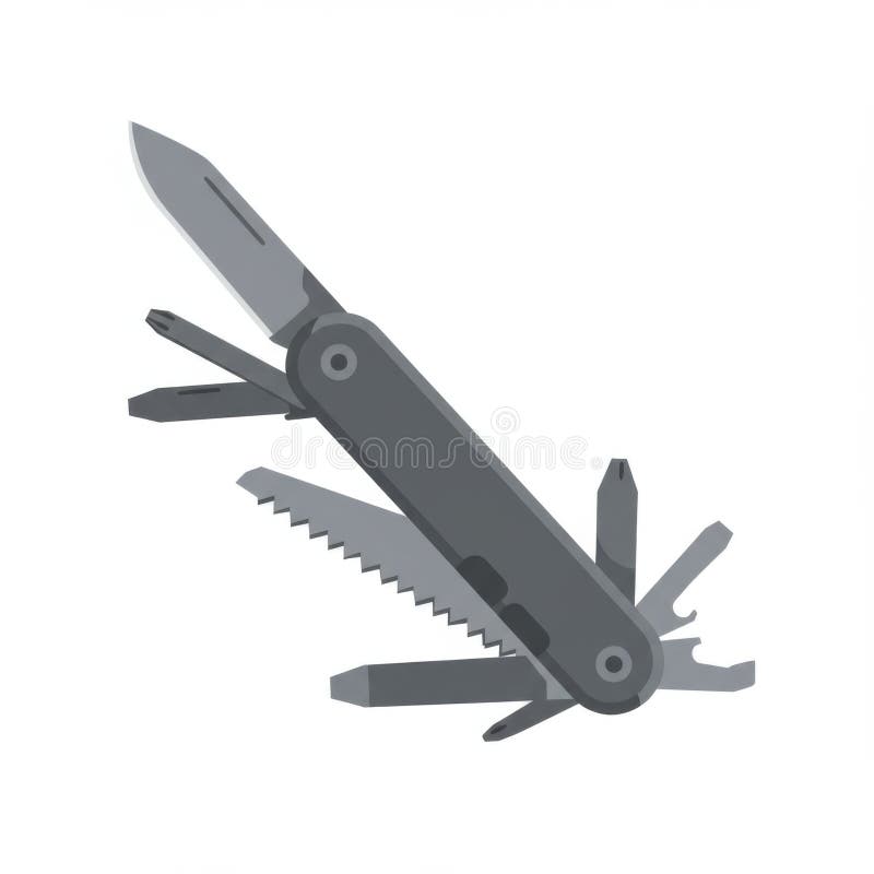 Grey Multitool Knife Illustration on White Background Stock ...