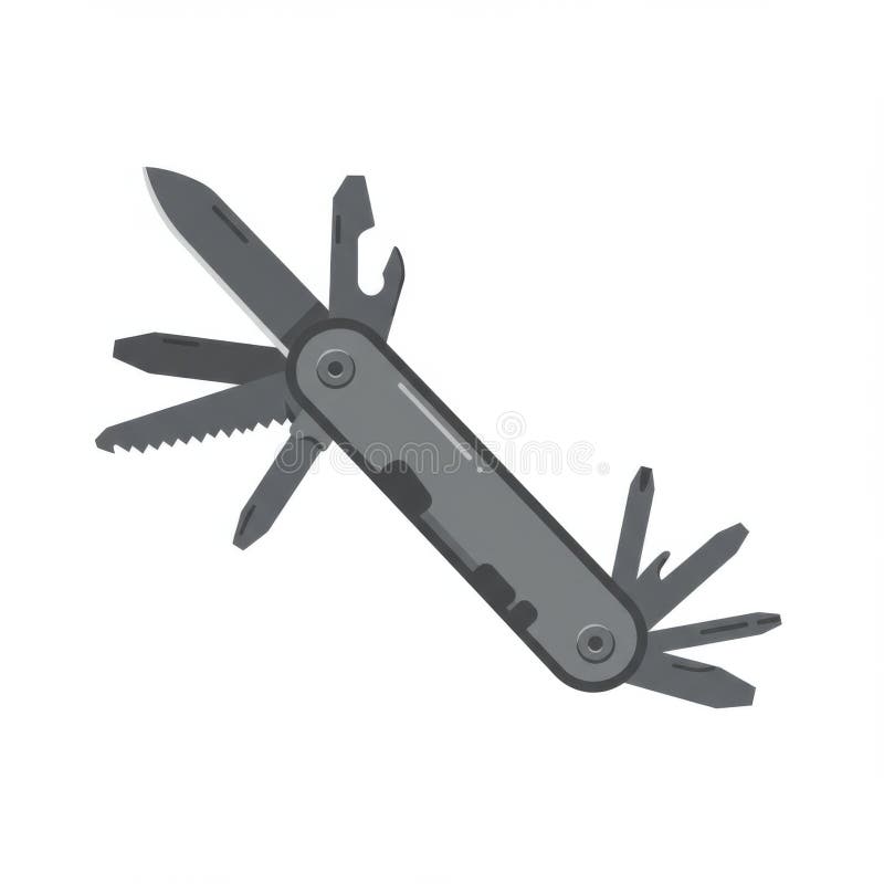Grey Multitool Knife Illustration on White Background Stock ...