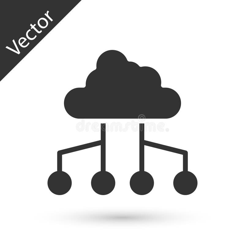 Grey Network Cloud Connection Icon Isolated on White Background. Social ...