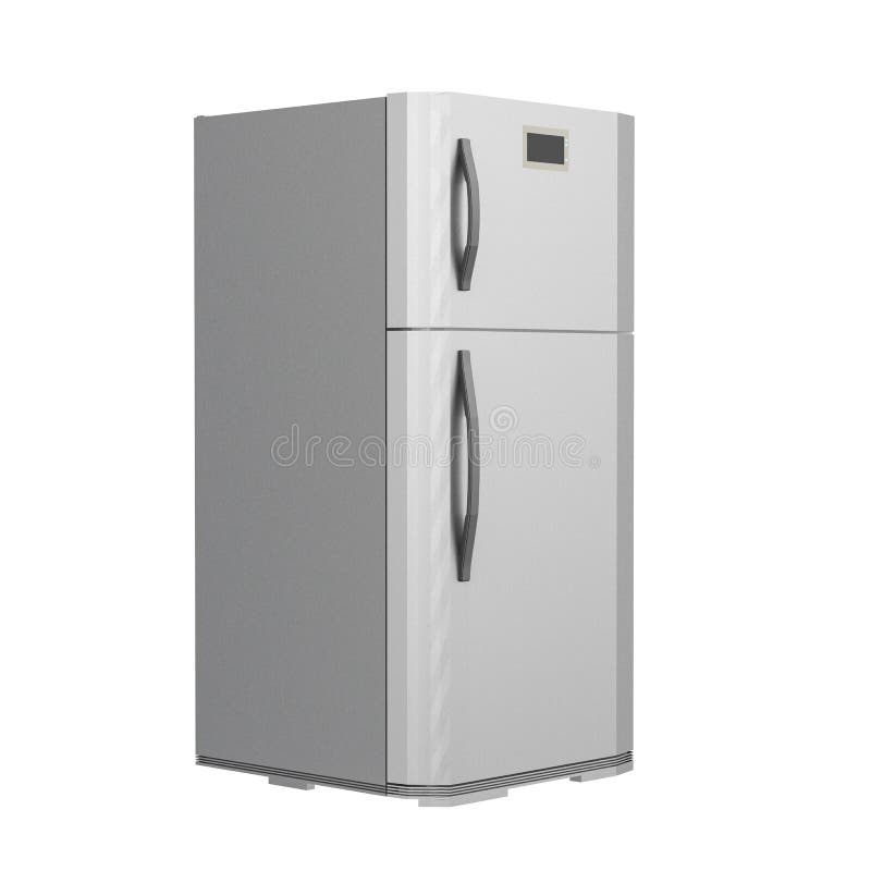 Grey New Fridge Isolated on White Stock Illustration - Illustration of ...