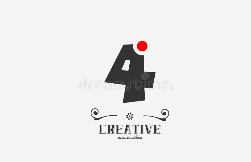 Grey 4 Number Logo Icon Design with Red Dot. Creative Template for ...