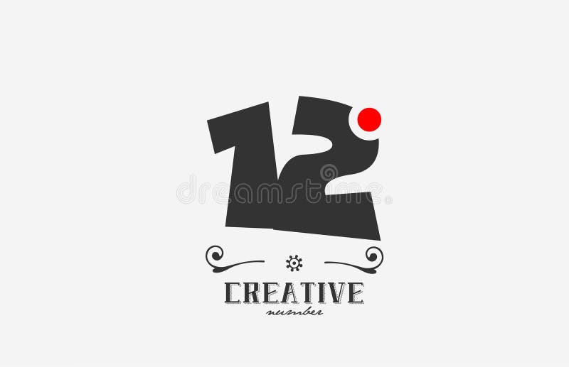 Grey 12 Number Logo Icon Design with Red Dot. Creative Template for ...