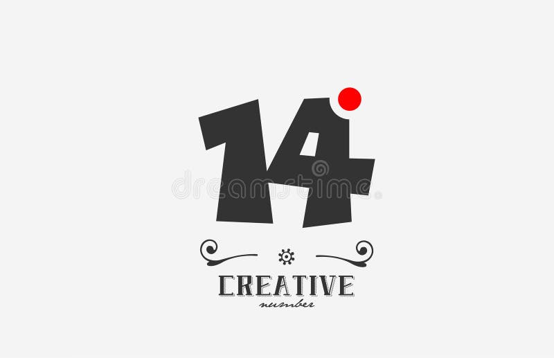 Grey 14 Number Logo Icon Design with Red Dot. Creative Template for ...