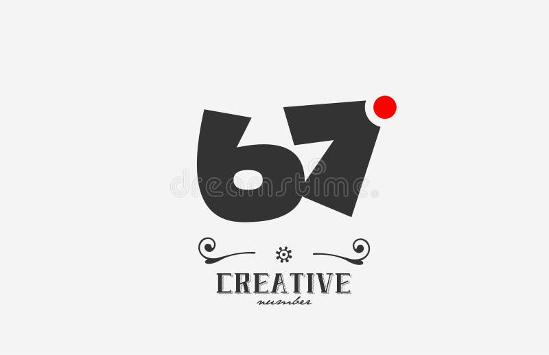 Grey 67 Number Logo Icon Design with Red Dot. Creative Template for ...