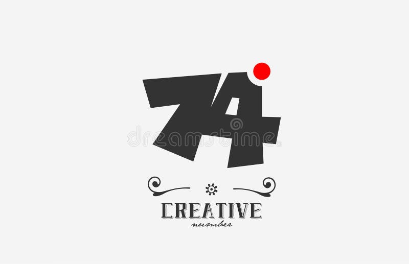 Grey 74 Number Logo Icon Design with Red Dot. Creative Template for ...