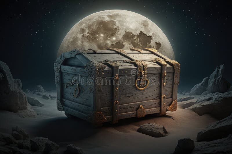 Chest on the Moon Isolated on White Background Stock Illustration ...