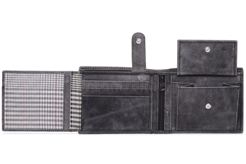 Grey open, leather wallet stock image. Image of accessories - 93611693