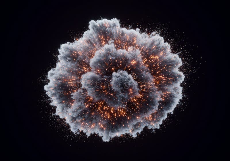 Grey and Orange Explosion with Sparks on Dark Background Stock ...