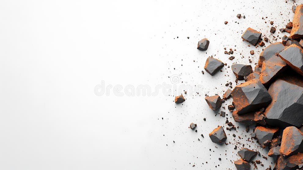 Grey and Orange Shattered Rocks on White Background Stock Illustration ...