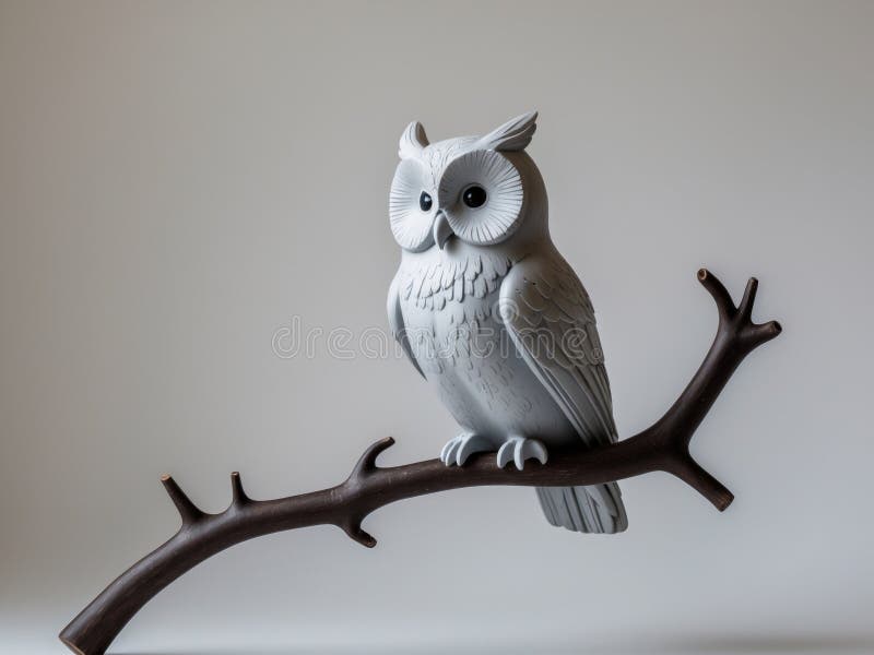 Grey Owl Figurine on Dark Brown Branch Studio Shot Stock Photo - Image ...