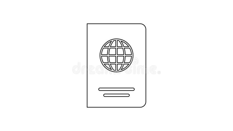 Grey Passport with Biometric Data Line Icon on White Background ...