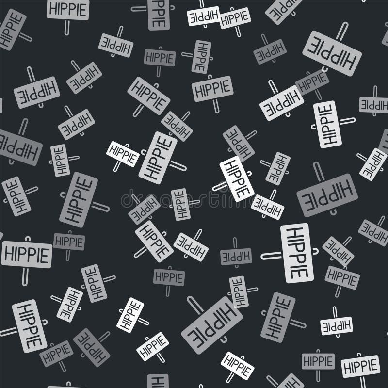 Grey Peace Icon Isolated Seamless Pattern on Black Background. Hippie ...