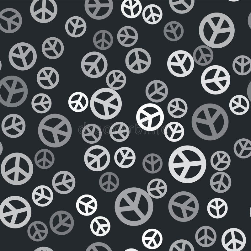 Grey Peace Icon Isolated Seamless Pattern on Black Background. Hippie ...