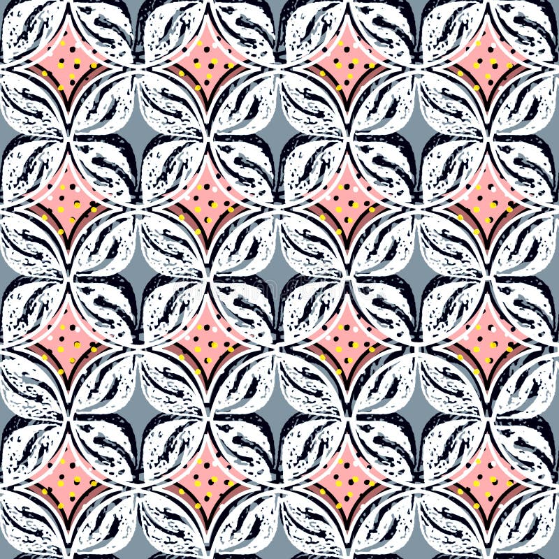 Grey and Peach Geometric Tile Print with Circle Overlay and Scattered ...