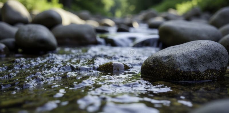 Grey Pebbles in a Small Stream with Water Flowing Over Smooth Rocks ...
