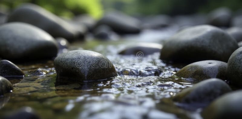 Grey Pebbles in a Small Stream with Water Flowing Over Smooth Rocks ...