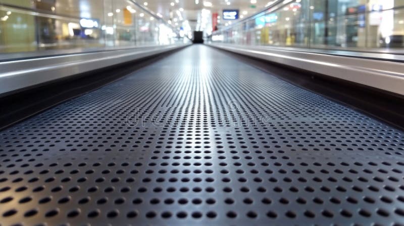 Grey Perforated Metal Moving Walkway in Modern Airport Stock ...