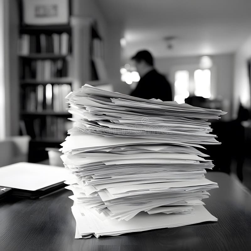 Grey Photo Paper Documents. Office Paperwork Mess on a Desk Stock ...