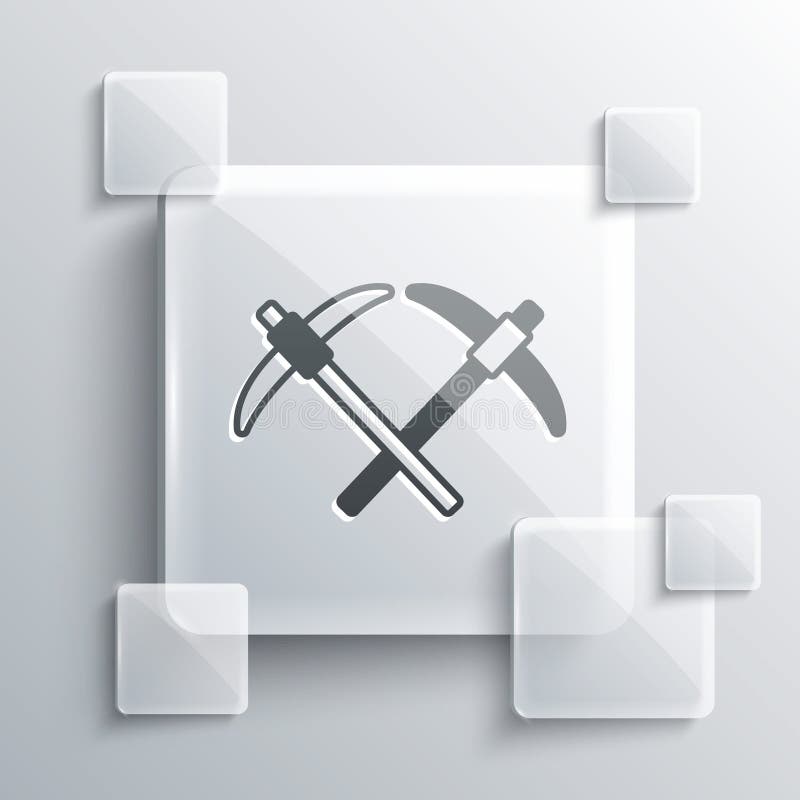 Grey Pickaxe Icon Isolated on Grey Background. Square Glass Panels ...