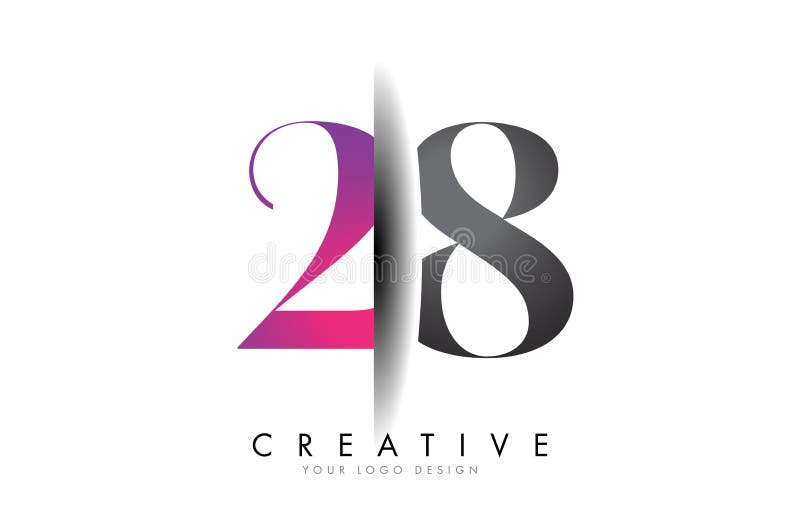 28 2 8 Grey and Pink Number Logo with Creative Shadow Cut Vector Stock ...