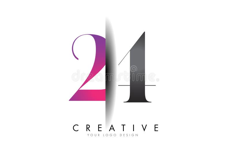 24 2 4 Grey and Pink Number Logo with Creative Shadow Cut Vector Stock ...