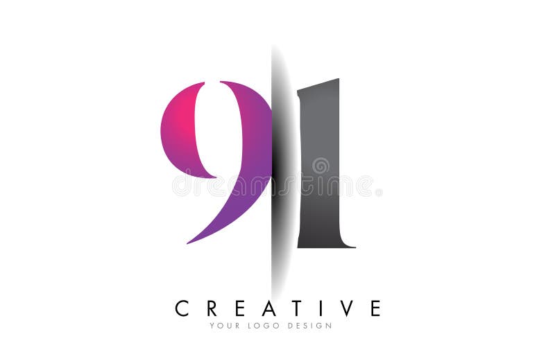 91 9 1 Grey and Pink Number Logo with Creative Shadow Cut Vector Stock ...