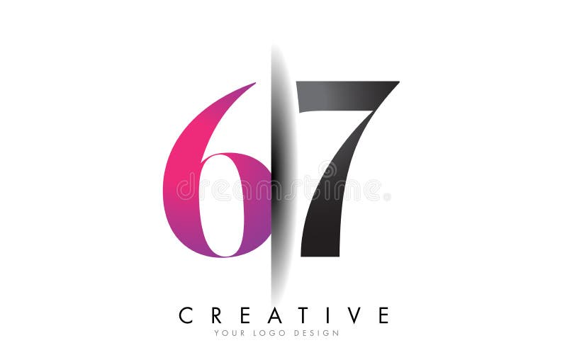 67 6 7 Grey and Pink Number Logo with Creative Shadow Cut Vector Stock ...