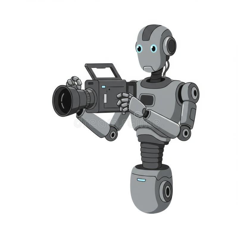 Grey Pixel Art Robot Holding a Camera Stock Illustration - Illustration ...