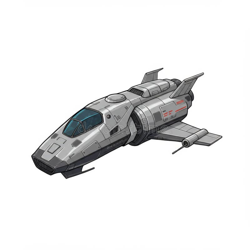 Grey Pixel Art Spaceship Illustration Stock Illustration - Illustration ...