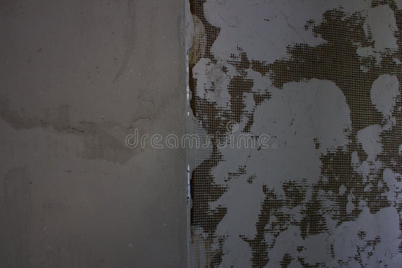 Grey Plaster, Wall Alignment. Wall before and after Stock Photo - Image ...