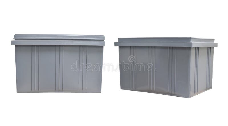 Grey Plastic Box Packaging of Finished Goods Product on White ...