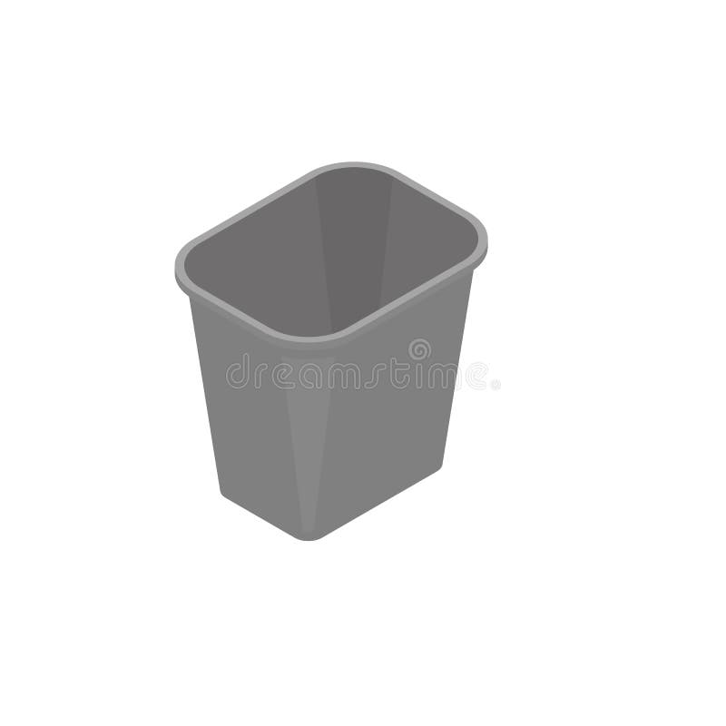 Grey Plastic Empty Trash Can Full of Crumpled Paper Isometric Vector ...