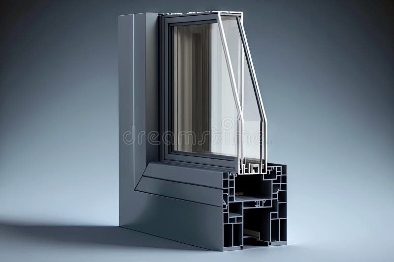 Grey Plastic Windows Profile Like Metal with Double Glazing Stock ...