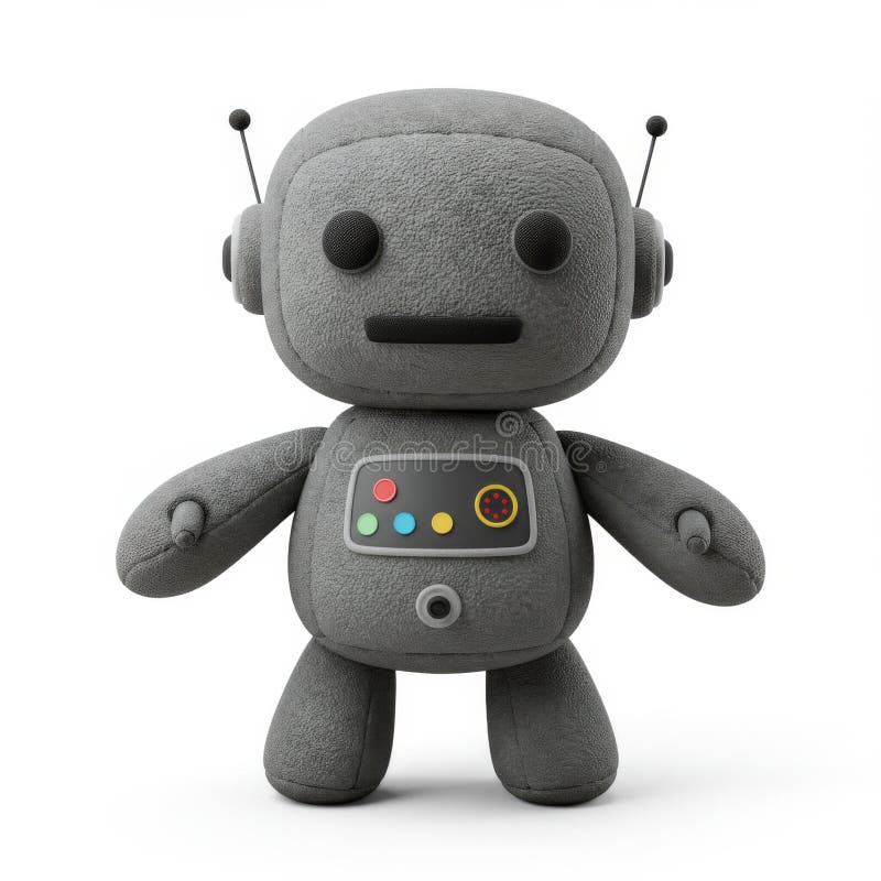 Grey Plush Robot Toy on White Background Stock Illustration ...