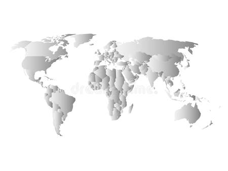 Grey Political Map of World. Each State with Own Horizontal Gradient ...