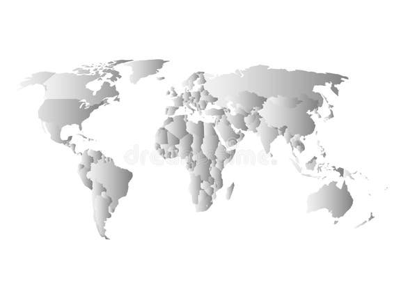 Grey Political Map of World. Each State with Own Horizontal Gradient ...