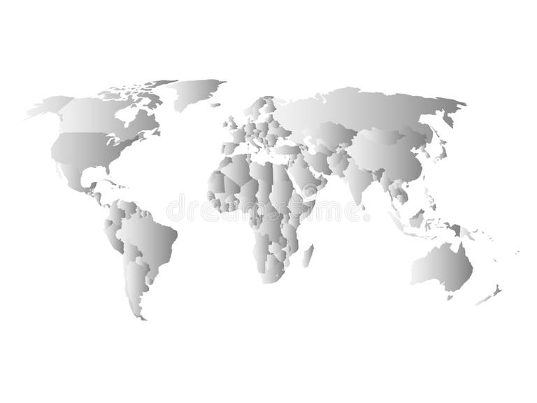 Grey Political Map of World. Each State with Own Horizontal Gradient ...