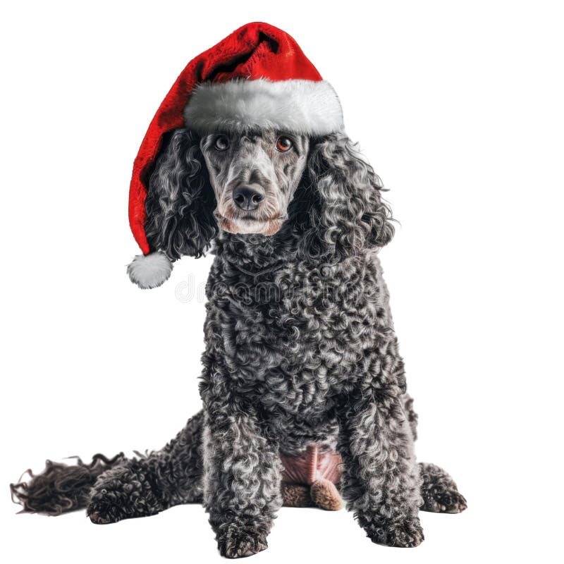 A Grey Poodle Wearing a Santa Hat Stock Image - Illustration of paws ...
