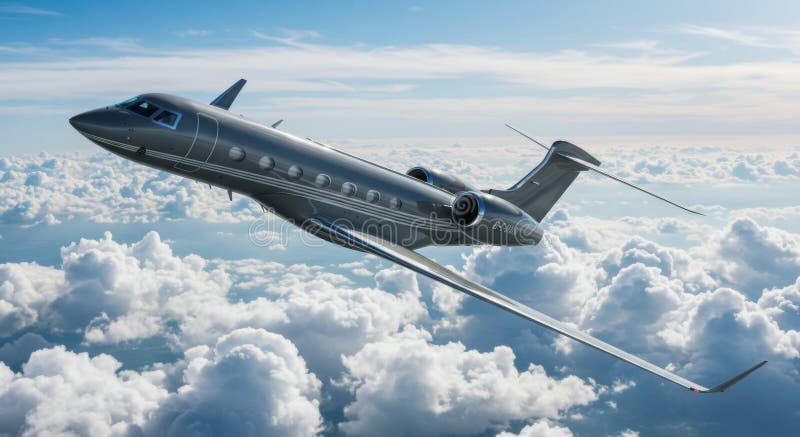 Grey Private Jet Soaring Above Clouds Stock Illustration - Illustration ...