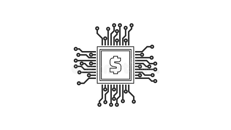 Grey Processor Chip with Dollar Line Icon on White Background. CPU and ...